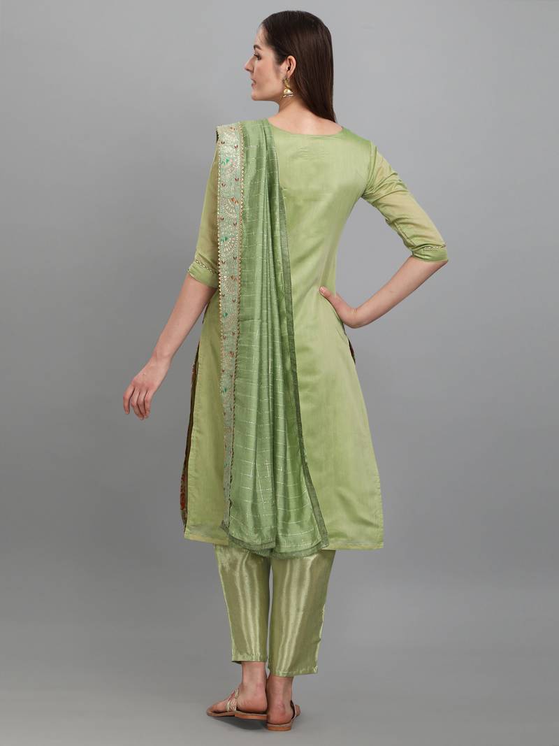 Light-green jacquard chanderi salwar - VredeVogel - 4074312