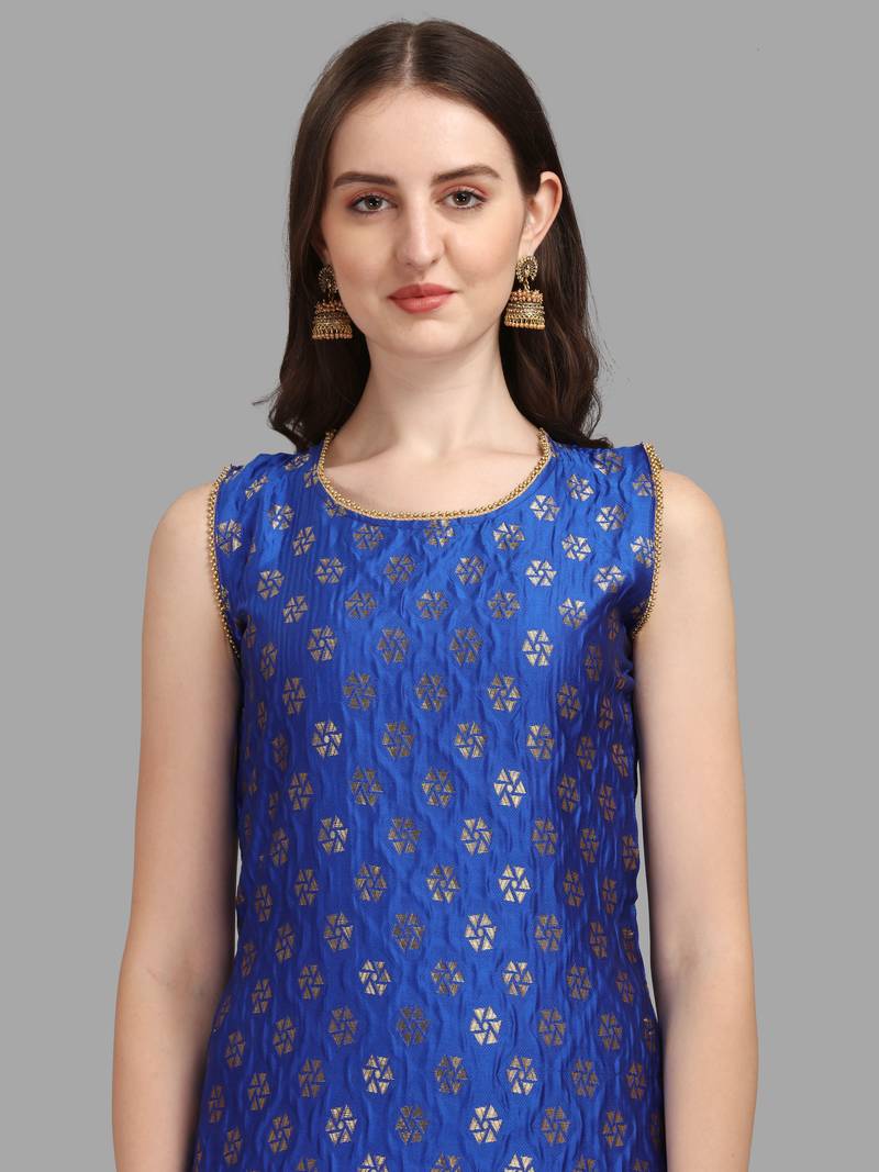 Royal-blue jacquard silk blend salwar - VredeVogel - 4074316