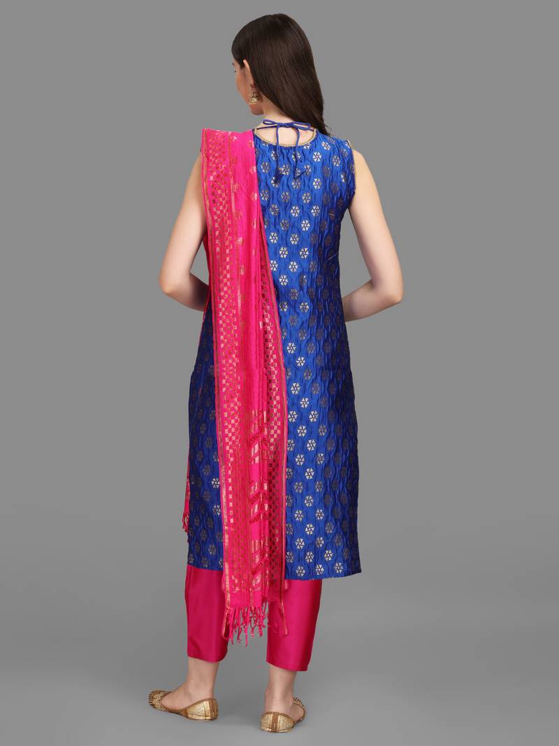 Royal-blue jacquard silk blend salwar - VredeVogel - 4074316