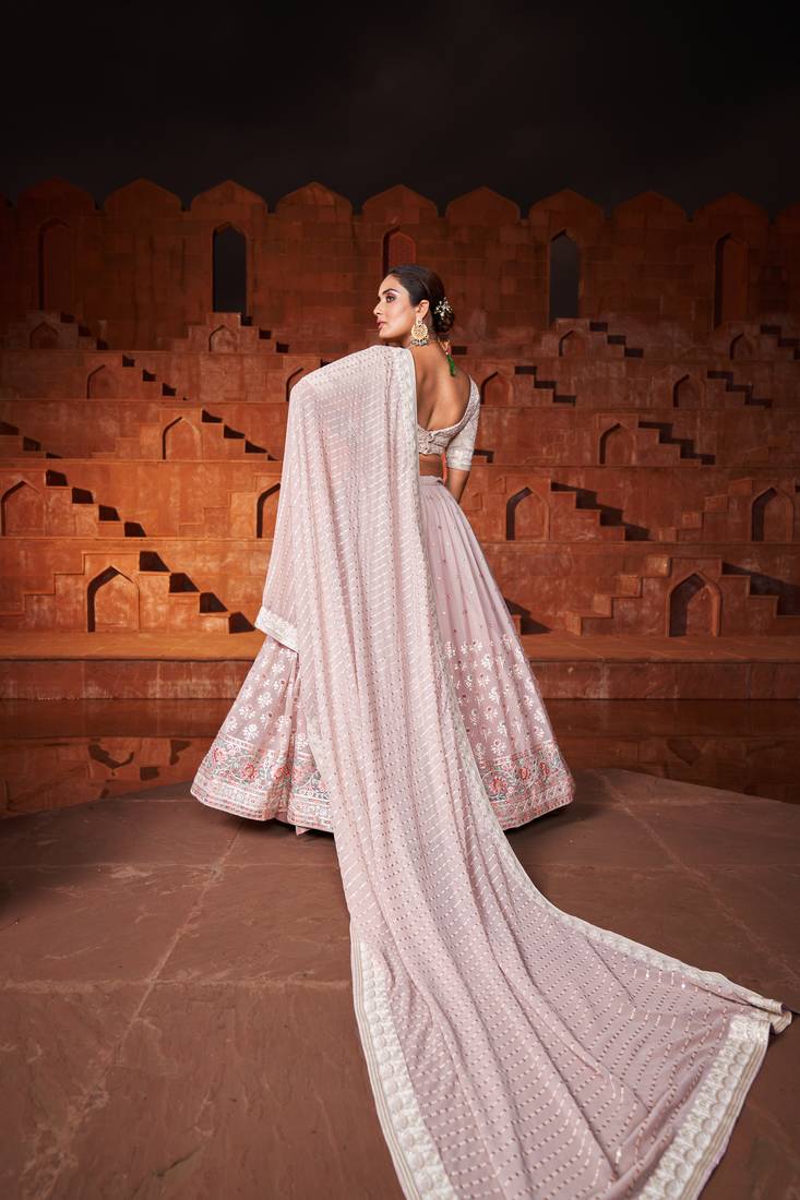 Women's Wear Peach Georgette And Sequins With Embroidered Work For ...