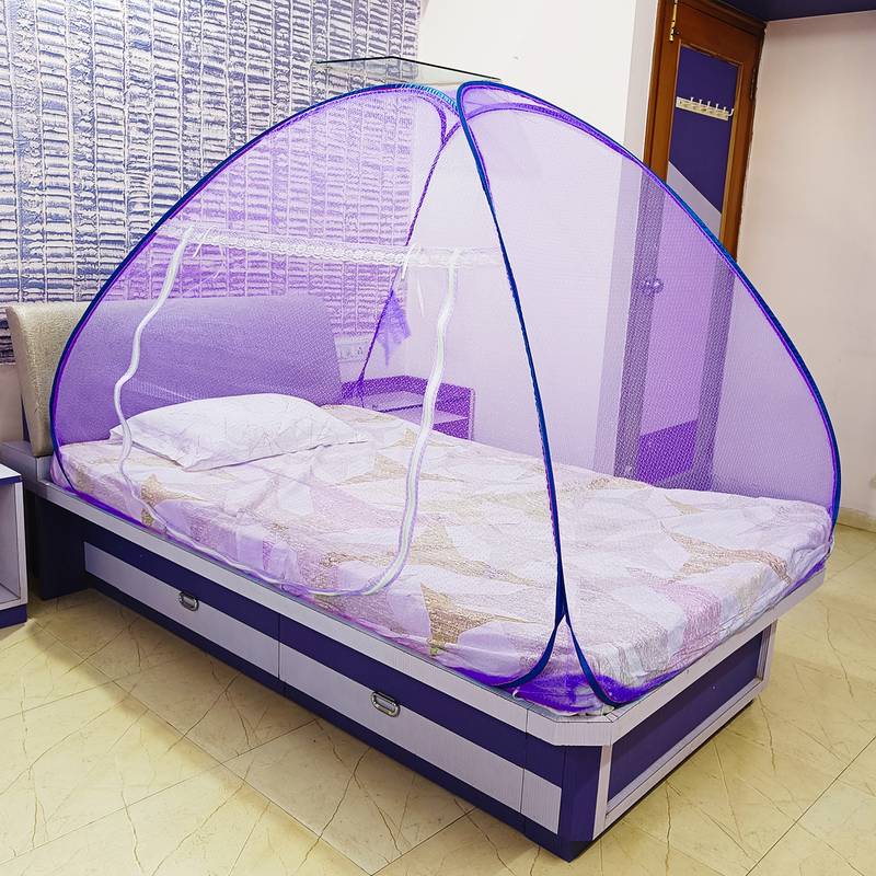 Blue Patti Purple Color Mosquito Net Polyester Foldable for Single Bed ...