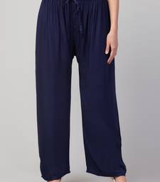 Women Navy Solid Relaxed Fit Palazzo with Elastic Drawstring ...