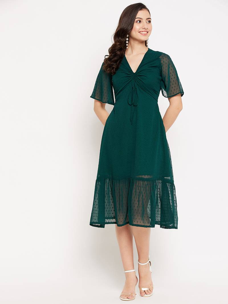 Green woven polyester long-dresses - Popwings - 4076633