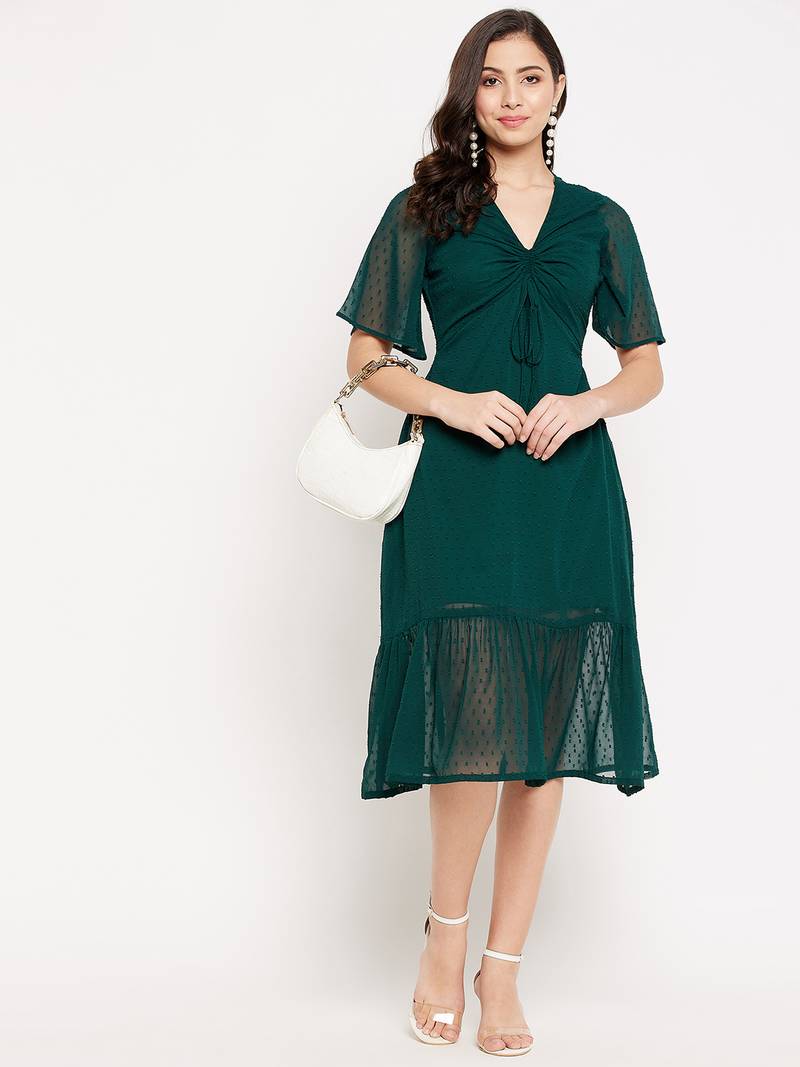 Green woven polyester long-dresses - Popwings - 4076633
