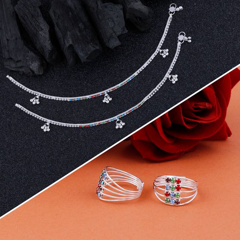 Silver Plated Traditional Toe Ring Chain Anklet for Women And Girl ...