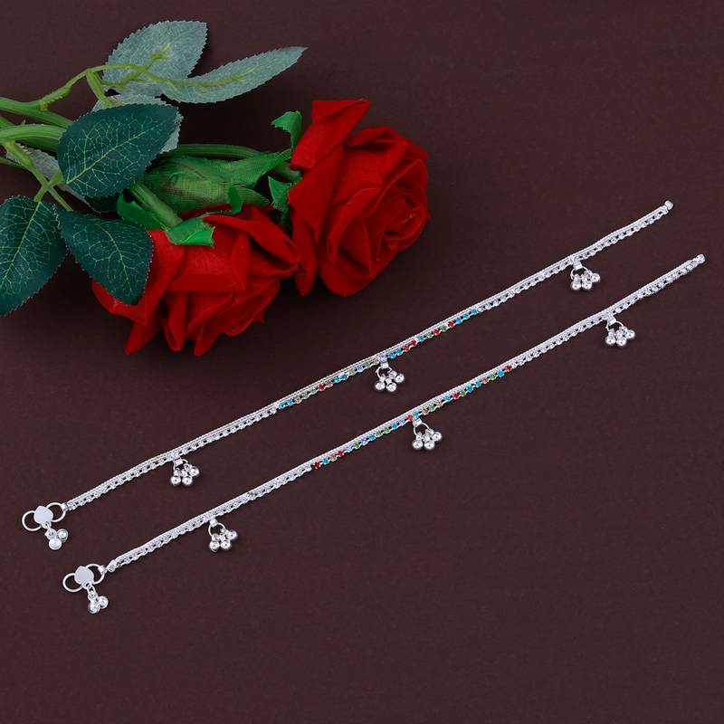 Silver Plated Traditional Toe Ring Chain Anklet for Women And Girl ...