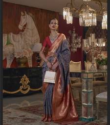 Navy Blue Latest Handloom Kashida Silk Weaving Zari Work Festive Wear ...