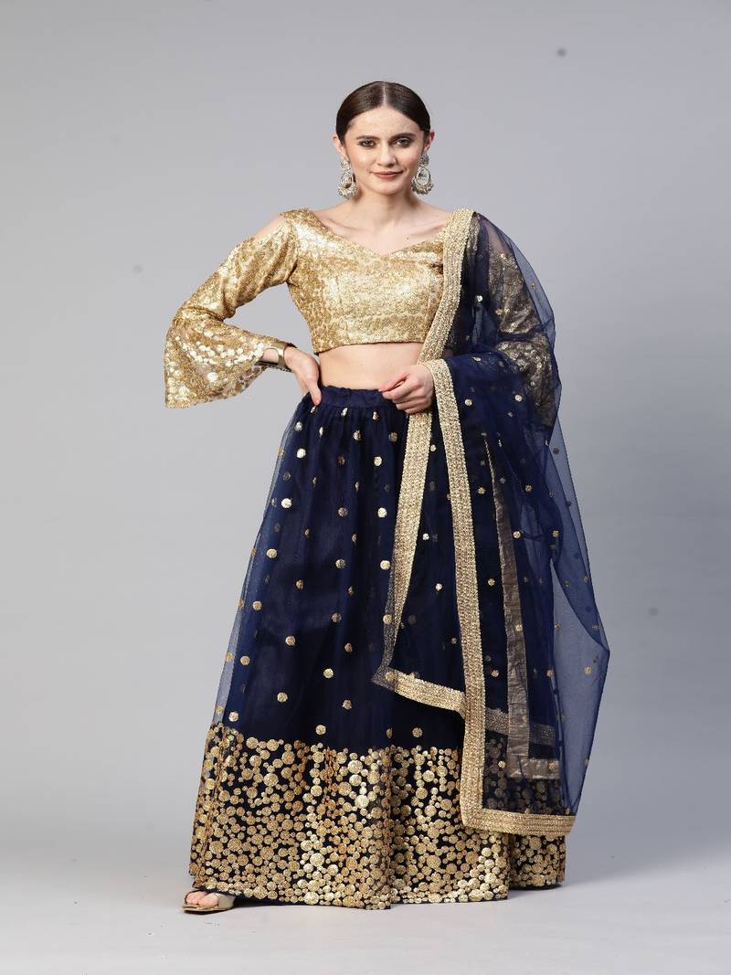 Nevy Blue Colour Rich And Heavy Jari With Sequence Work Lehenga Set ...