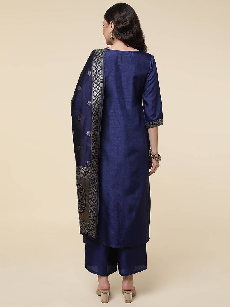 Blue Colour Traditional Silk Fabric Salwaar Kameez With Zari Woven ...