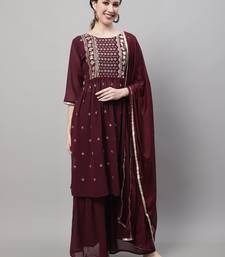 Maroon embroidered georgette salwar - VredeVogel - 4084730