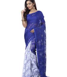 Ruuprekha Women's Cotton Self Design Blue Saree without Blouse ...