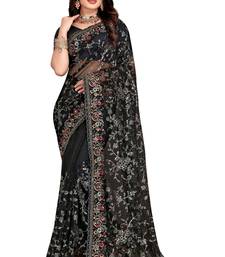 Black embroidered net saree with blouse - Samvegi Creation - 4086750