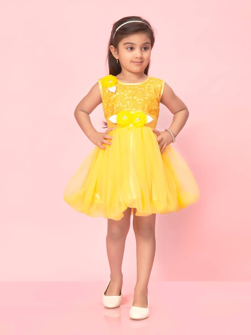 Gold embroidered net kids-frocks - Aarika - 4087704