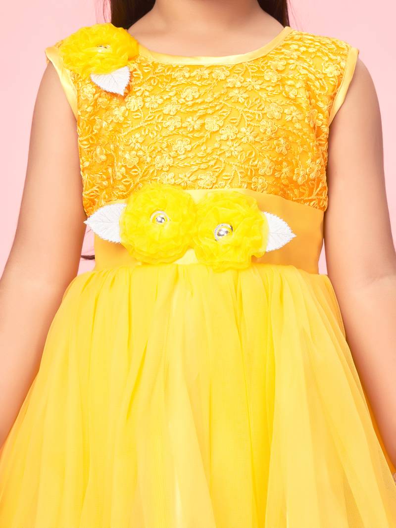 Gold embroidered net kids-frocks - Aarika - 4087704