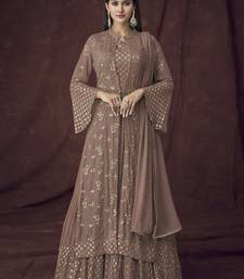 Light Brown Embroidered Jacket Style Anarkali Lehenga Suit - Vasu ...