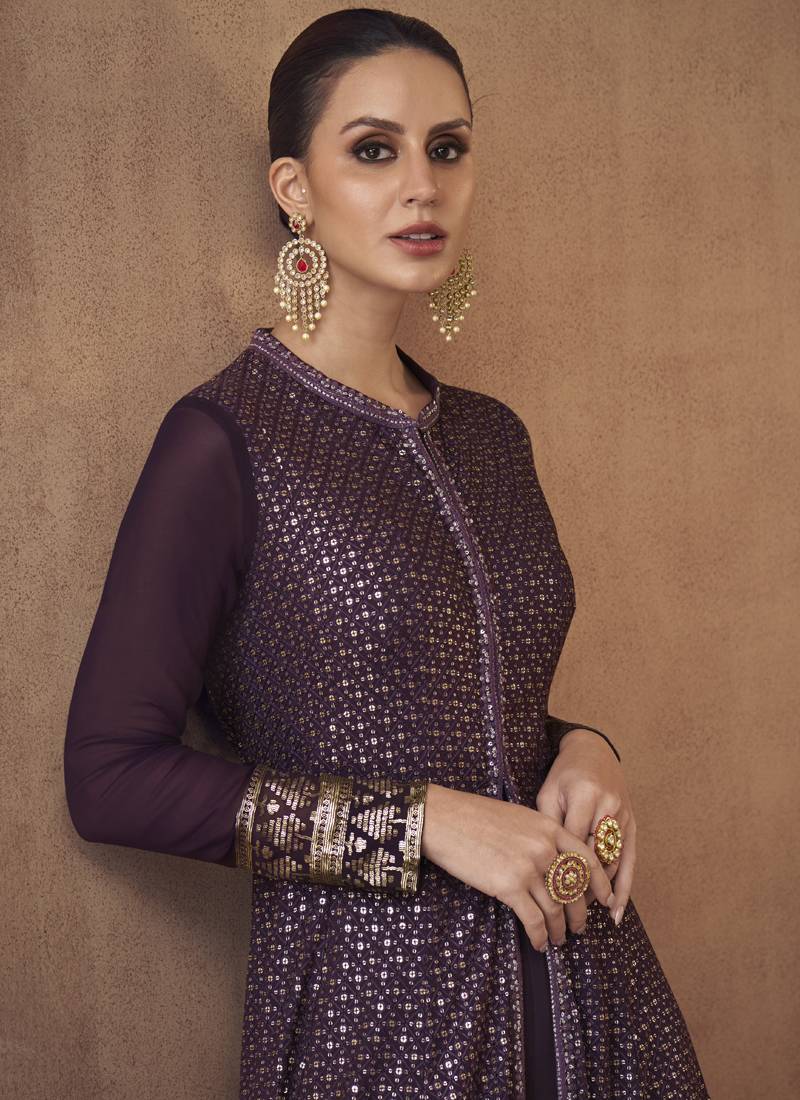 Purple Sequence Embroidery Jacket Style Traditional Anarkali Lehenga ...