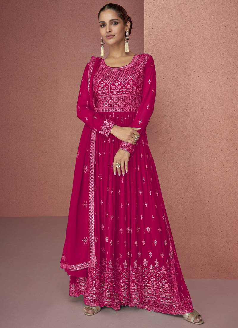 Rani Pink Sequence Embroidery Traditional Palazzo Suit - Vasu Sarees ...