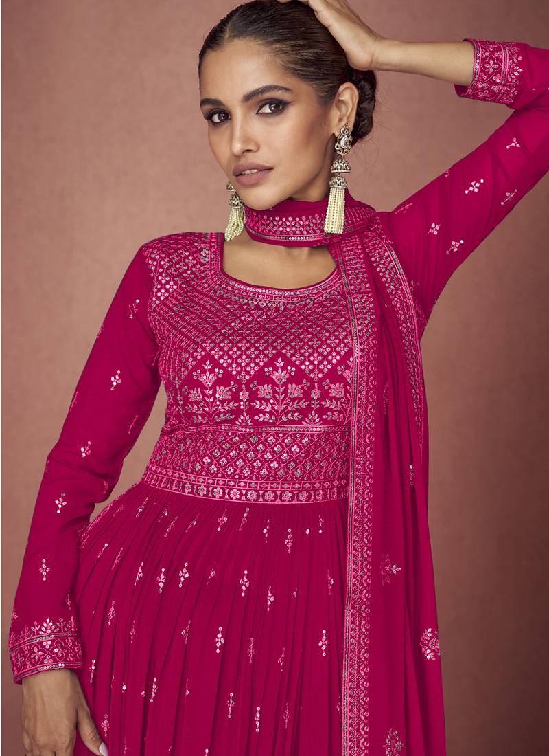 Rani Pink Sequence Embroidery Traditional Palazzo Suit - Vasu Sarees ...