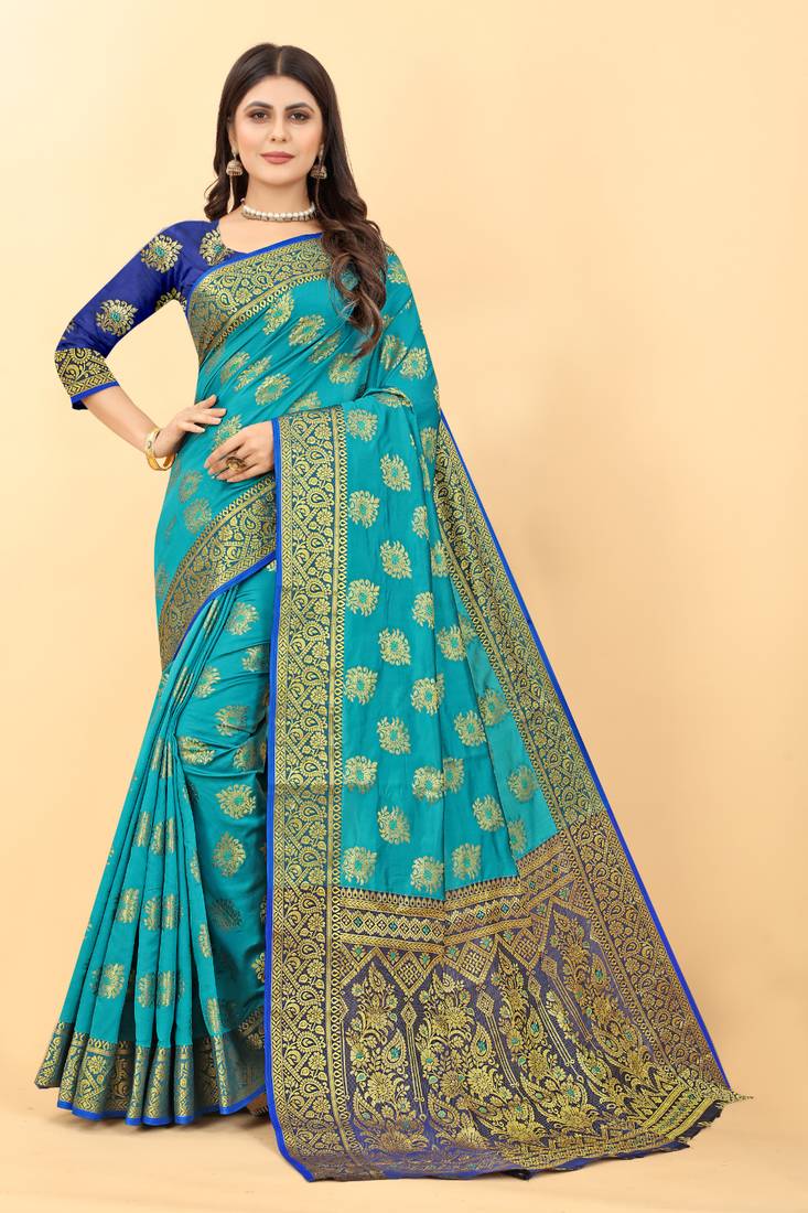 Cornflower Firogi Kalaapi Silk Saree With Beautiful Blouse - Mr & Mrs ...