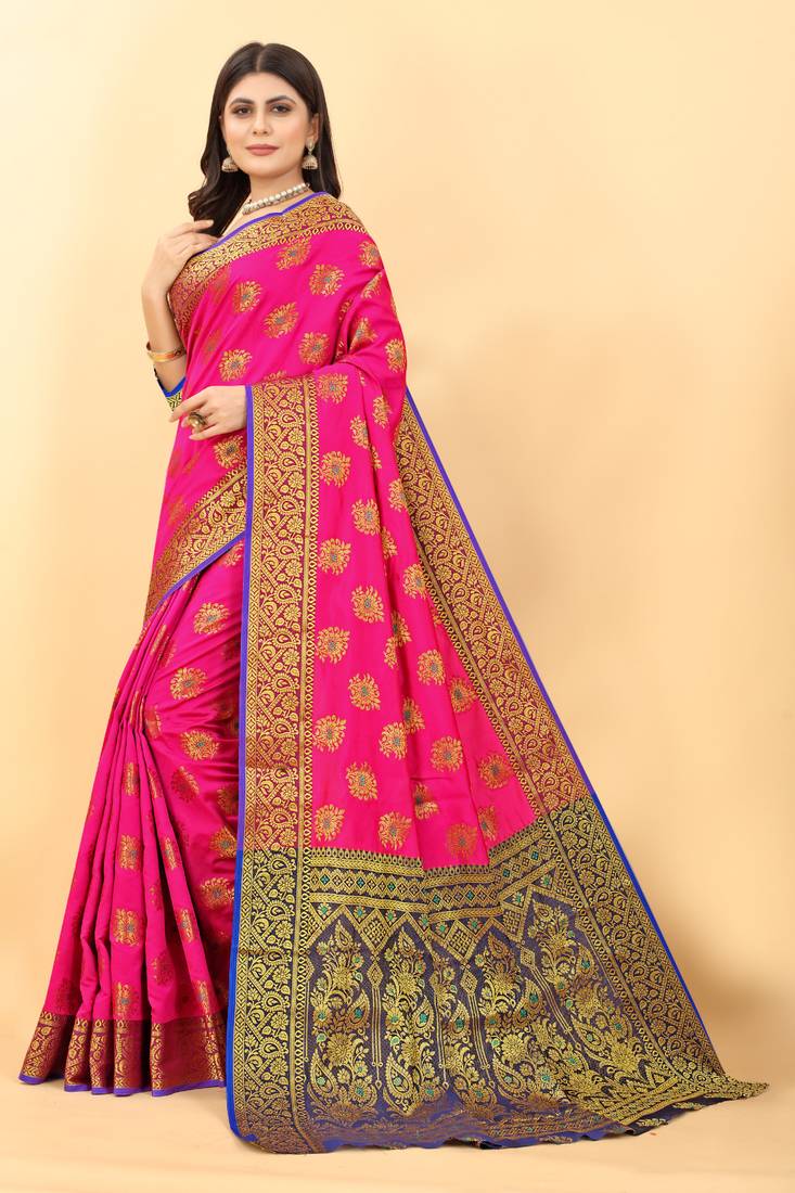 Cornflower Rani Kalaapi Silk Saree With Beautiful Blouse - Mr & Mrs ...
