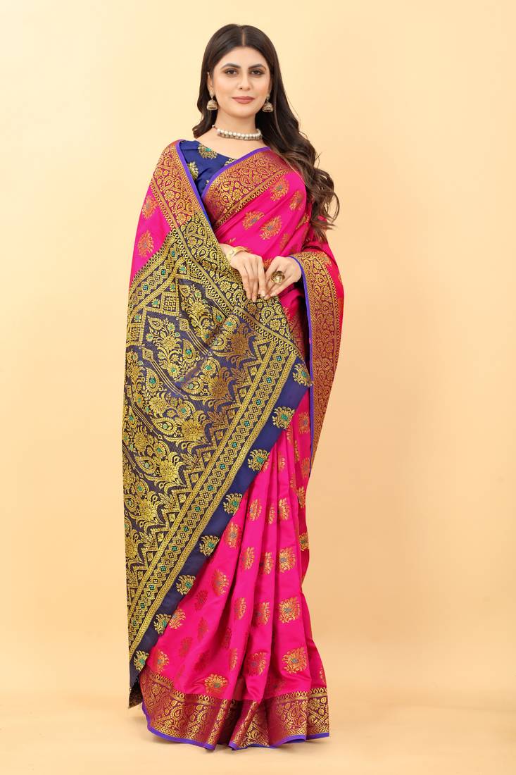 Cornflower Rani Kalaapi Silk Saree With Beautiful Blouse - Mr & Mrs ...