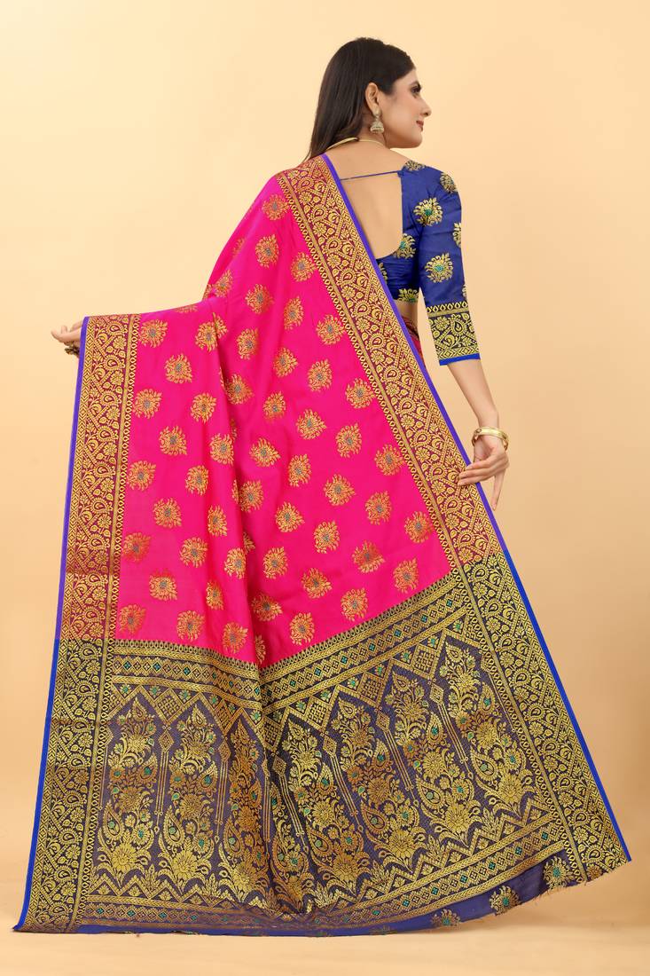 Cornflower Rani Kalaapi Silk Saree With Beautiful Blouse - Mr & Mrs ...