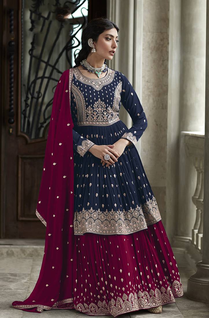 Blooming Navy Blue & Magneta Thred Work Festival Wear - Hirpara House ...