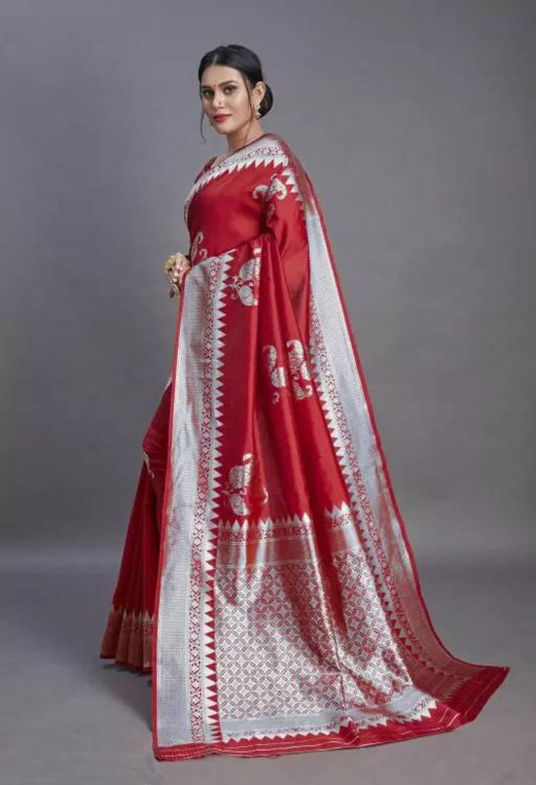 Red Color Soft Banarasi Silk Saree With Blouse Piece. - Green Pears ...