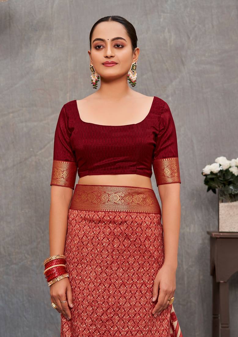 SUBHASH SAREE Printed Saree with beautiful lace Tusser Silk Maroon ...