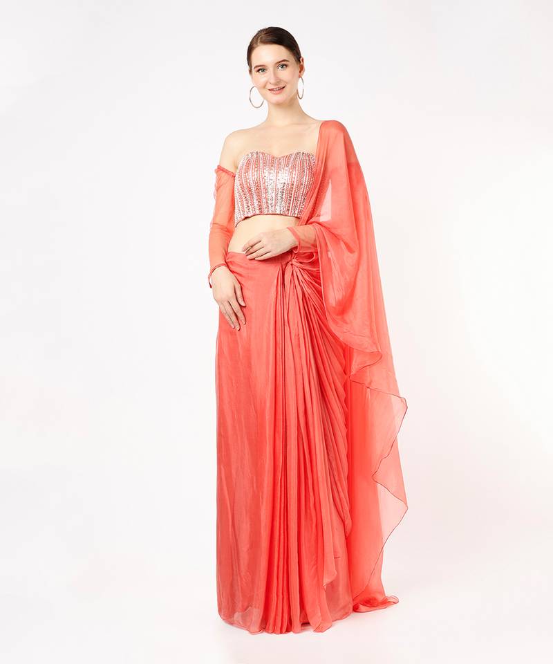 CORAL SAREE SET - MASUMI MEWAWALLA - 3967129