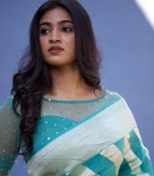 White-blue Colour Kalaapi Silk Saree With Beautiful Blouse - Mr & Mrs ...