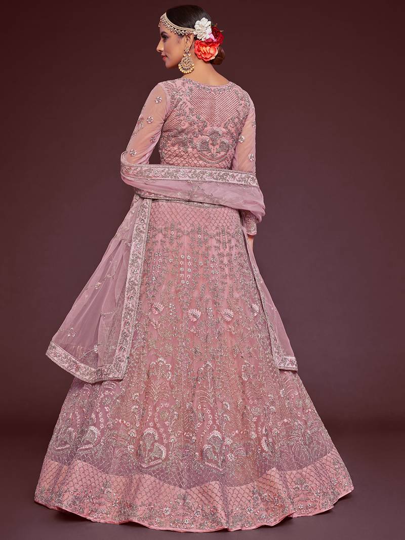 Light Pink Net Threadwork Lehenga - Tulsi Art - 4095346
