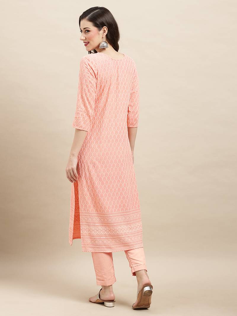 Designer Sequins Work Fancy Peach Colour Kurti In Rayon Fabric For ...