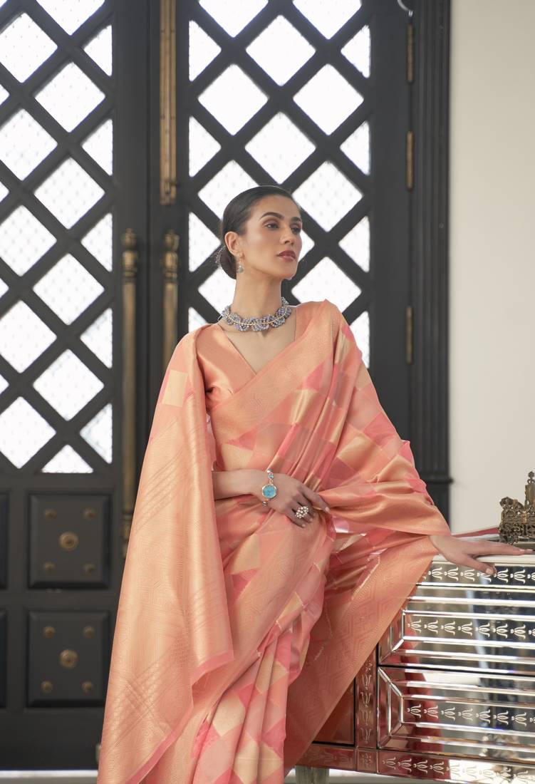 Peach Kelena Organza Handloom Organza Saree Collection - VSAREE - 4097620