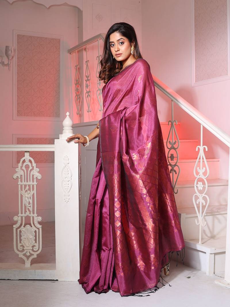 Purple Silk Matka Handwoven Saree With Texture Designs - Charukriti ...