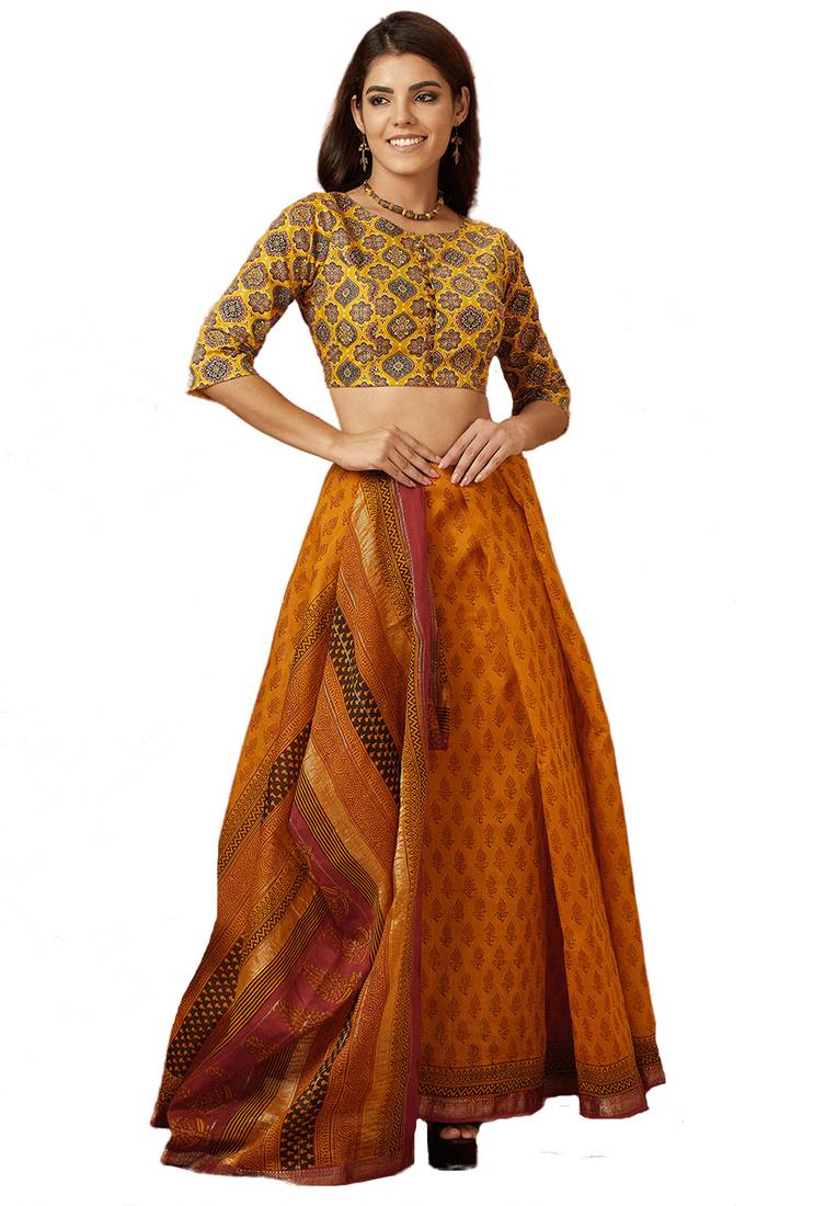 Salwar Studio Women's Yellow Cotton Readymade Saree Blouse - Om ...