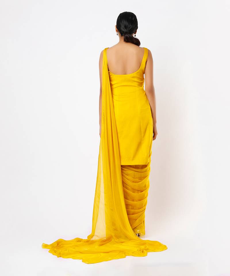 Mustard Yellow Dhoti Set - MASUMI MEWAWALLA - 3967146
