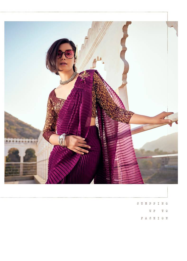 Ready to wear Pleated crushed saree - RAJESHREE - 4102552