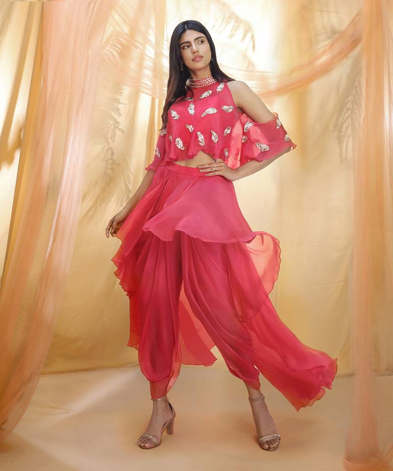Hot pink Dhoti Set - MASUMI MEWAWALLA - 3967208