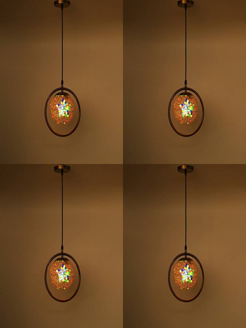 Glass Pendant Hanging Ceiling Lamp With Stylish Metal Round Fitting -A6 ...