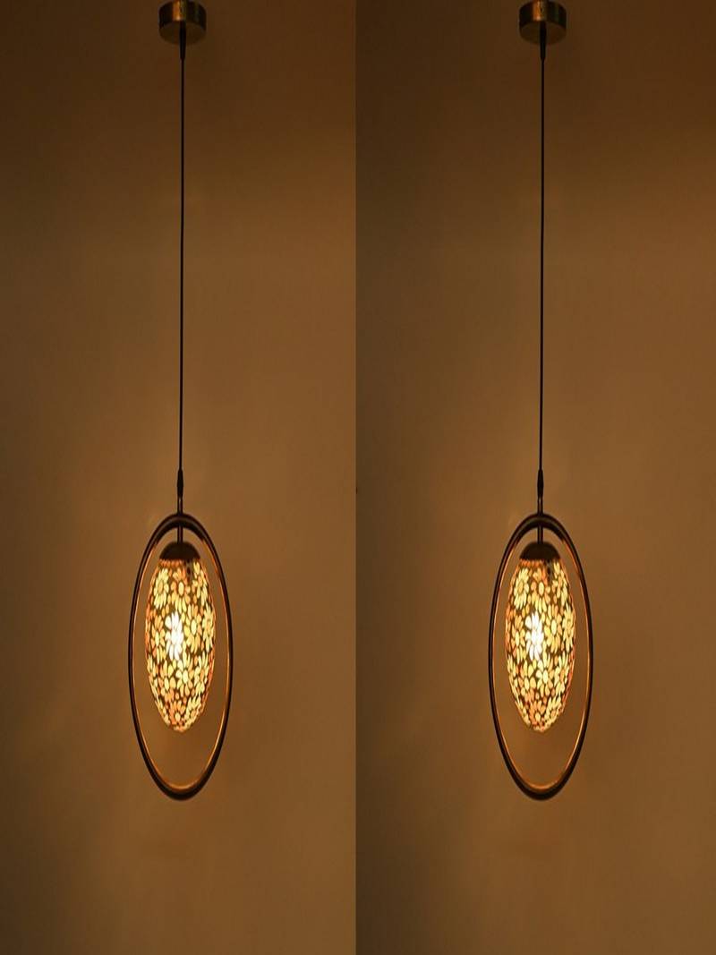 Glass Pendant Hanging Ceiling Lamp With Stylish Metal Round Fitting ...