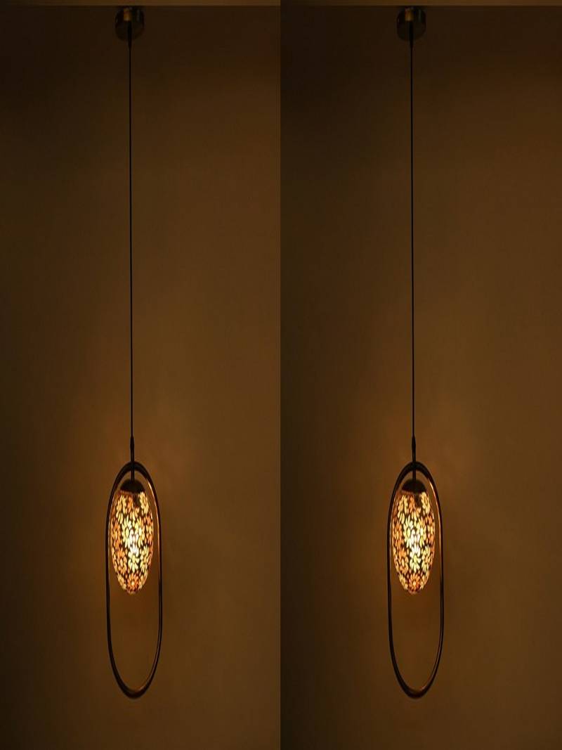 Glass Pendant Hanging Ceiling Lamp With Stylish Metal Oval Fitting -A26 ...