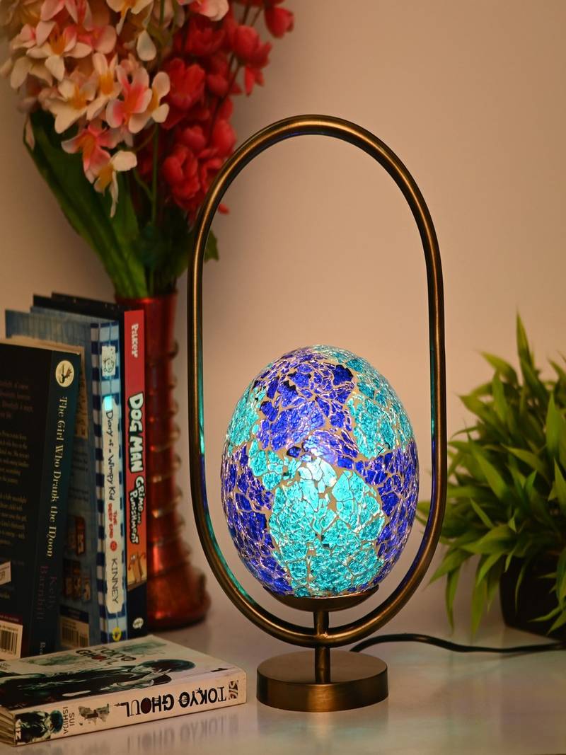 Stylish Design Oval Shape Color Table Lamp With Decorative Glass Shade ...