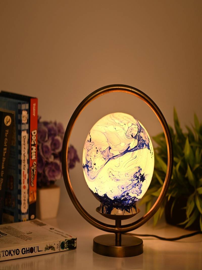 Designer & Decorative Round Table Lamp With Decorative Colorful Glass ...