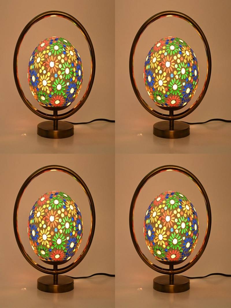 Designer & Decorative Round Table Lamp With Decorative Colorful Glass ...
