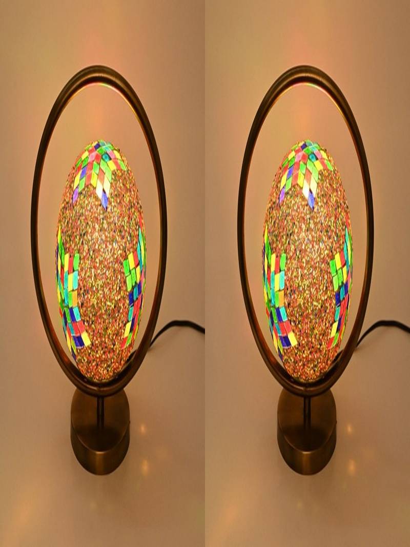 Designer & Decorative Round Table Lamp With Decorative Colorful Glass ...