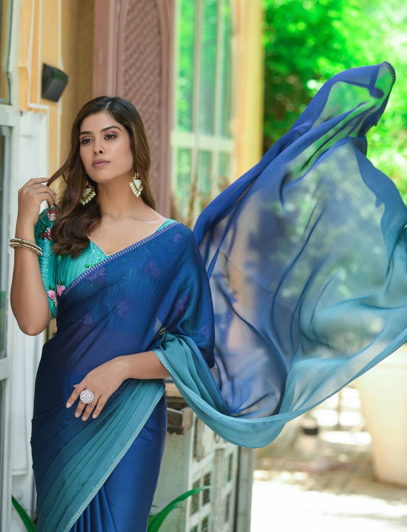 Siroski Work With Chiffon Fabric Padding Saree - THE52 - 4106953