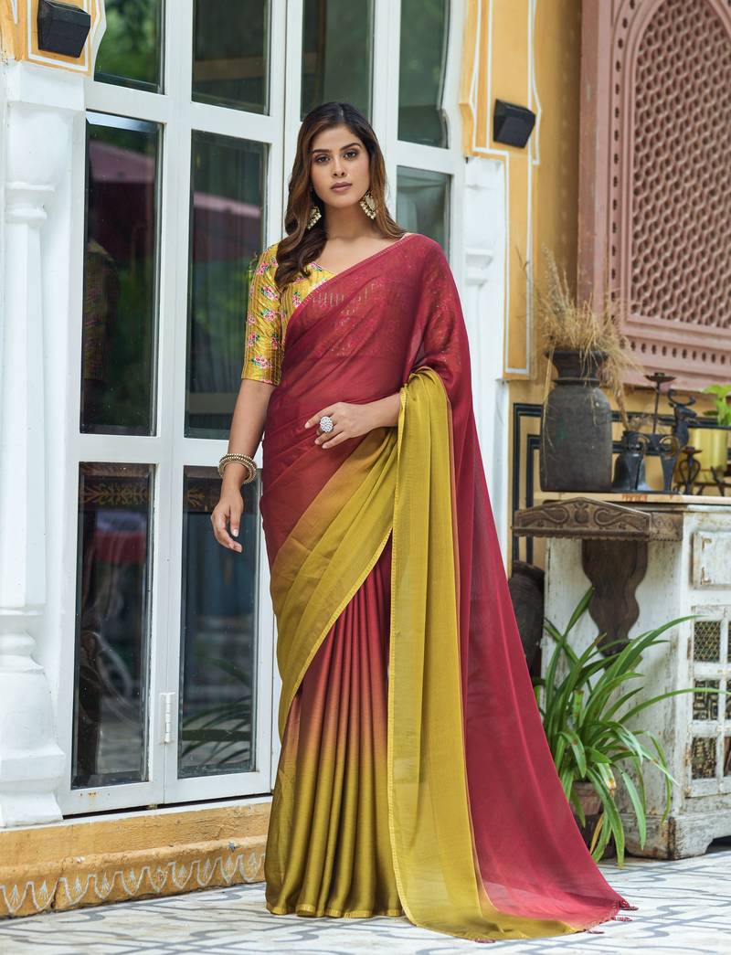 Siroski Work With Chiffon Fabric Padding Saree - THE52 - 4106956