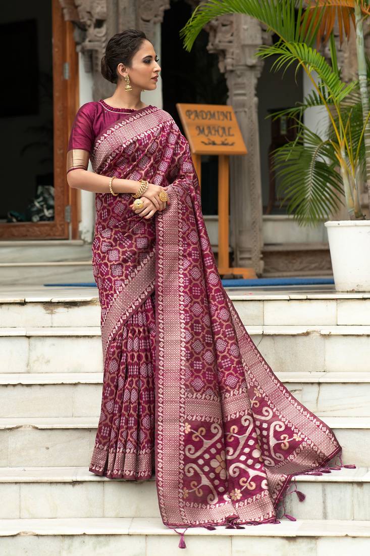Traditional Tussar Silk Traditional Woven Saree In Wine Colour - KSM ...