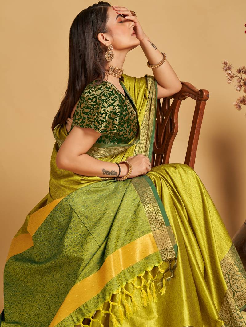 Green Colour Traditional Silk Woven Saree For Ethnic Looks - KSM PRINTS ...